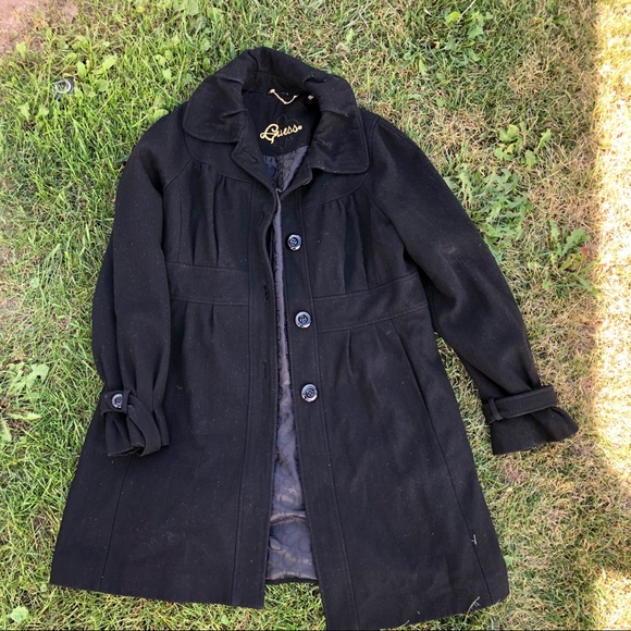 Guess | Jackets & Coats | Guess Womens Wool Long Coat Puff Sleeve Xl ...